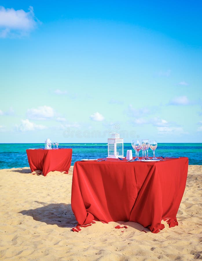 Party table on the beach stock image. Image of elegant - 54988985