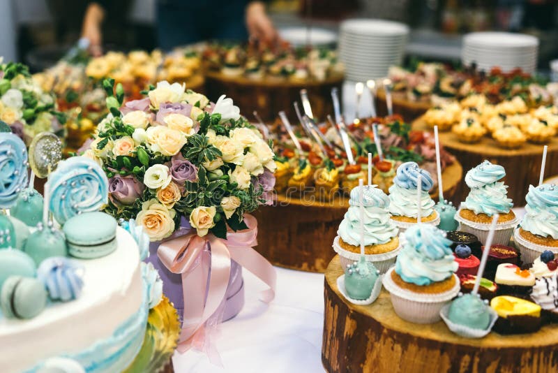 Party Table Served with Different Snacks and Sweets Stock Photo - Image ...