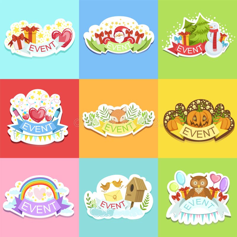 Party Template Labels Set of Cute Stickers Stock Vector - Illustration ...