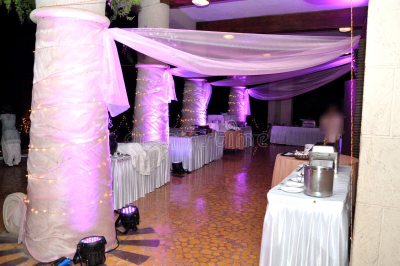 Party Theme White Curtain Raise Light Decorate Banquet Hall Stock Photo ...