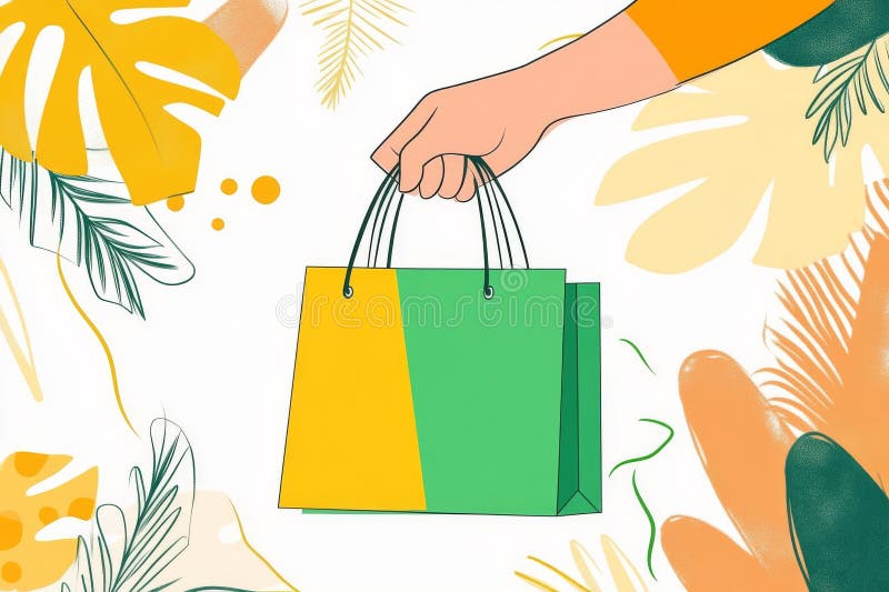 Party-Themed Illustration Featuring a Hand Holding a Shopping Bag Stock ...
