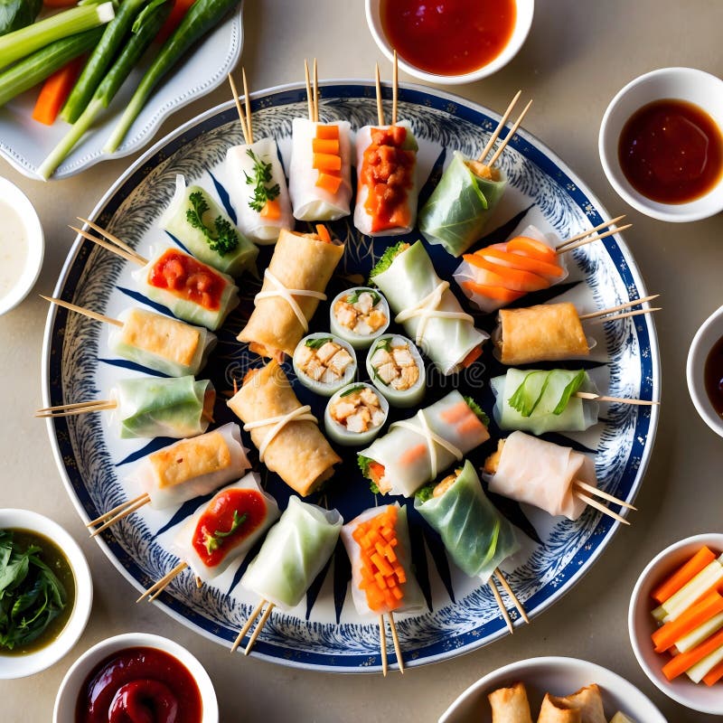 Delicious Mini Spring Rolls Platter: a Flavorful Mix of Chicken, Tofu ...