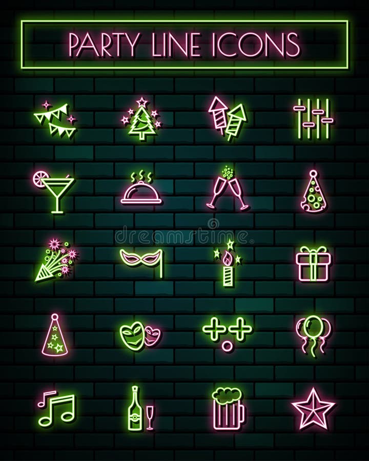 Party Thin Neon Glowing Line Icons Set.vector Illustration Stock Vector ...
