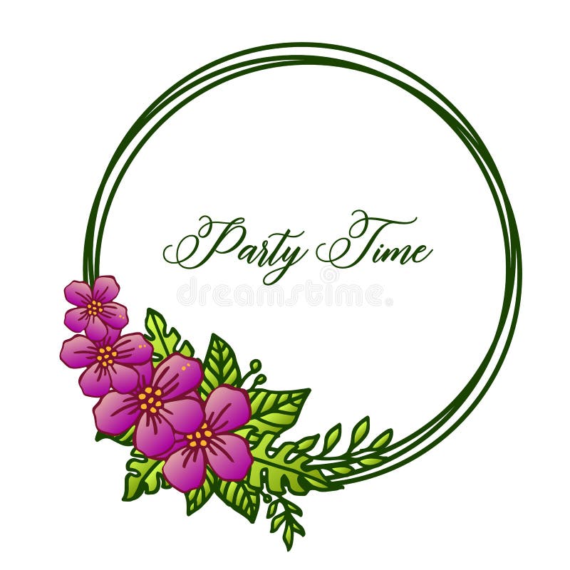 Party Time Banner Design, with Purple Wreath Frame Element. Vector ...