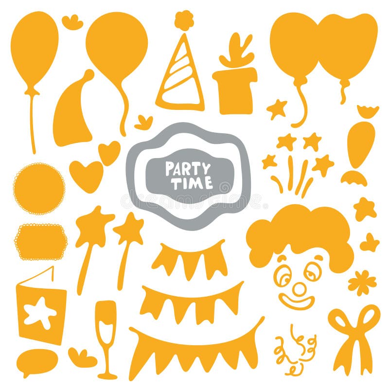 Party Time Celebration Icons, Mono Vector Symbols, Doodle Style Stock ...