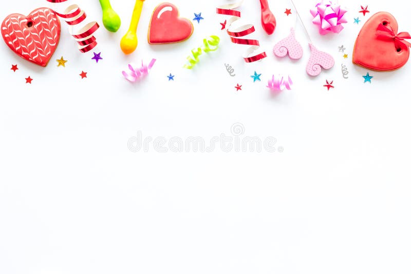 Party Time Frame with Decorations on White Background Top View Mock Up ...