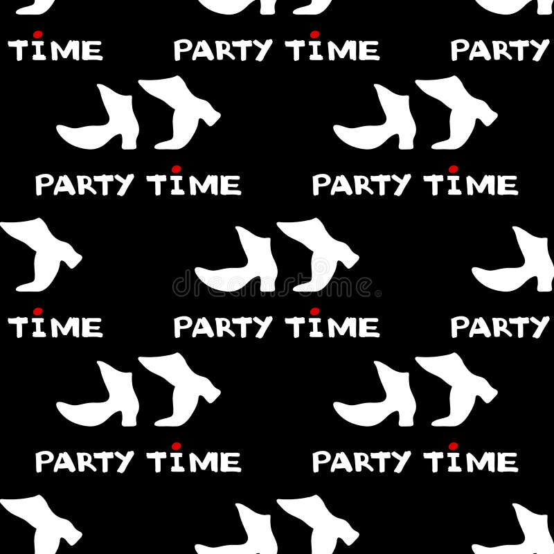 Party Time Icon and Calligraphy. Seamless Pattern. Dancing Feet. Vector ...