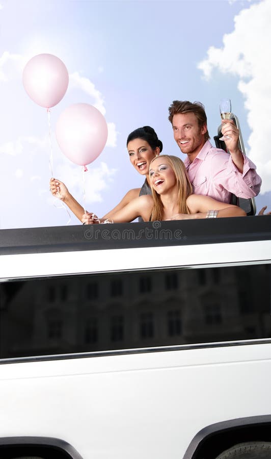 Girl with Limousine in Leather Outfit Stock Image - Image of happiness ...