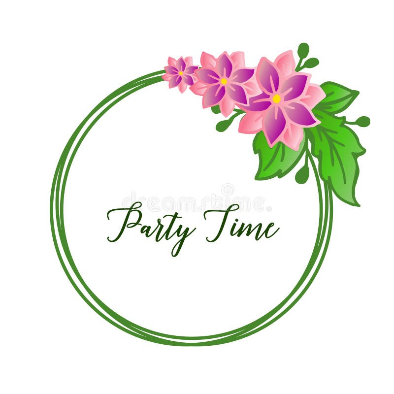 Party Time Poster, with Bright Green Leafy Flower Frame. Vector Stock ...