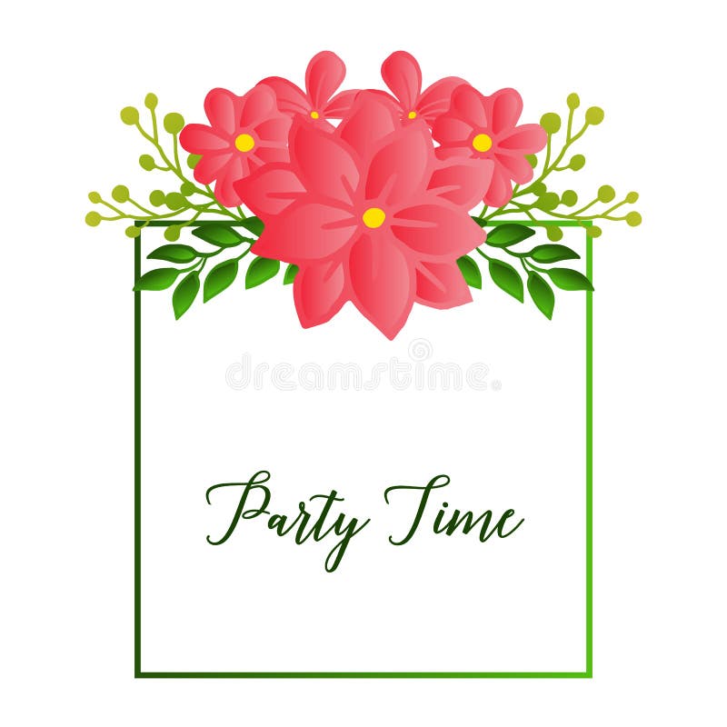 Party Time Text Card, with Simple Retro Design of Leaf Flower Frame ...