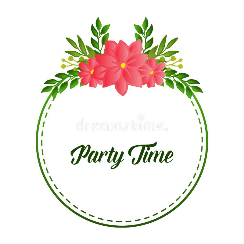 Party Time Text Card, with Simple Retro Design of Leaf Flower Frame ...