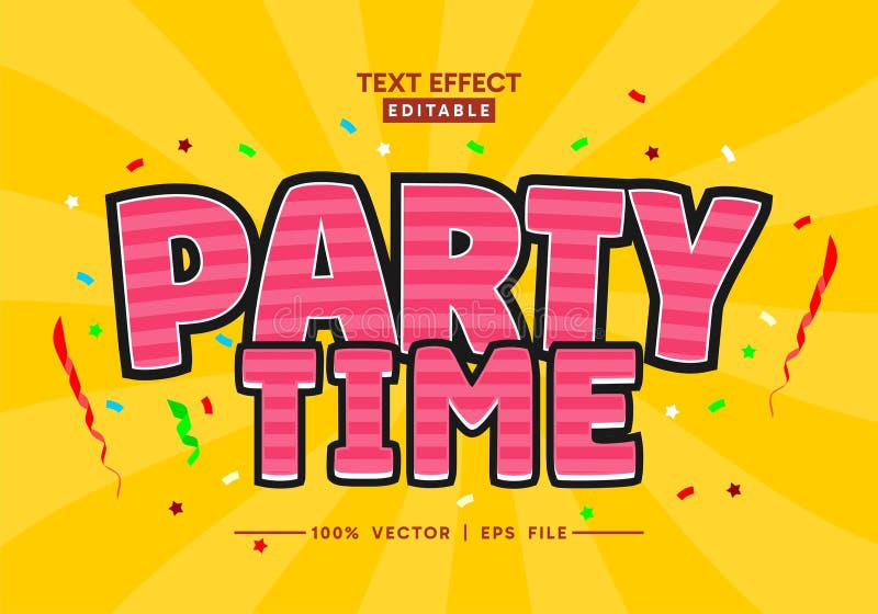 Party Time Text Effect Vector with Party Decorations and Pink Color ...