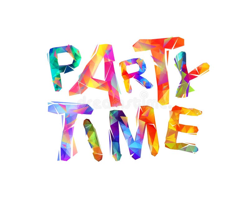 Party Time Words Of Colorful Triangular Letters Stock Vector