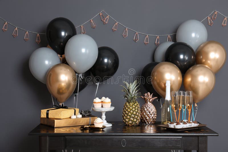 Party Treats and Items on Table in Room Stock Image - Image of ...