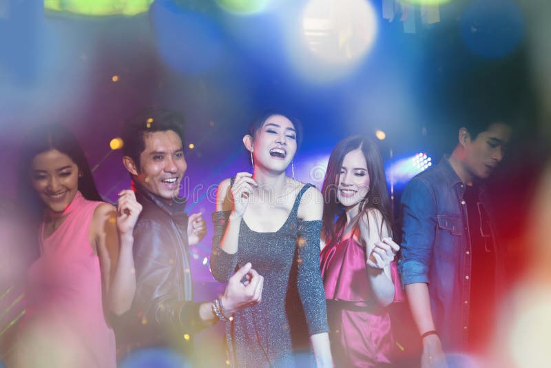 Party Young People Group Dancing in Night Stock Photo - Image of ...
