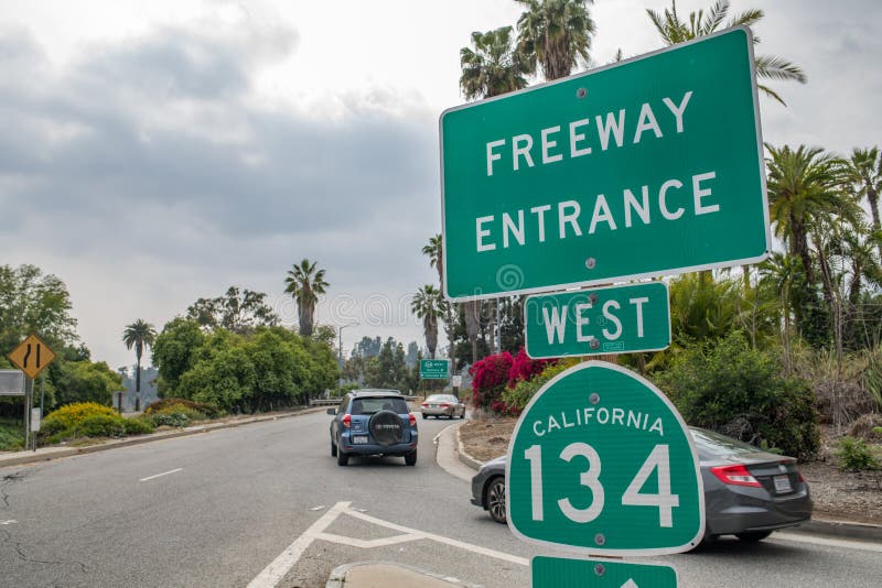 Freeway Entrance Sign On Interchange Crossraod In San Diego County ...