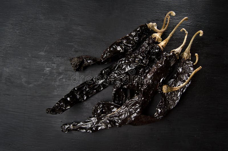 Dried Pasilla Bajio Chilaca Chile Peppers Stock Image - Image of ...