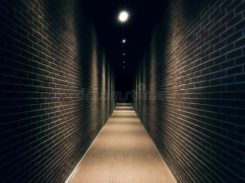Pasillo Oscuro Y Largo Con Paredes De Ladrillo Foto de archivo - Imagen ...