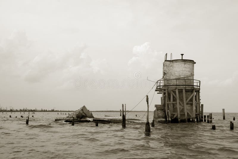 Pass Manchac Lighthouse Ruins Stock Photo - Image of register, erosion ...
