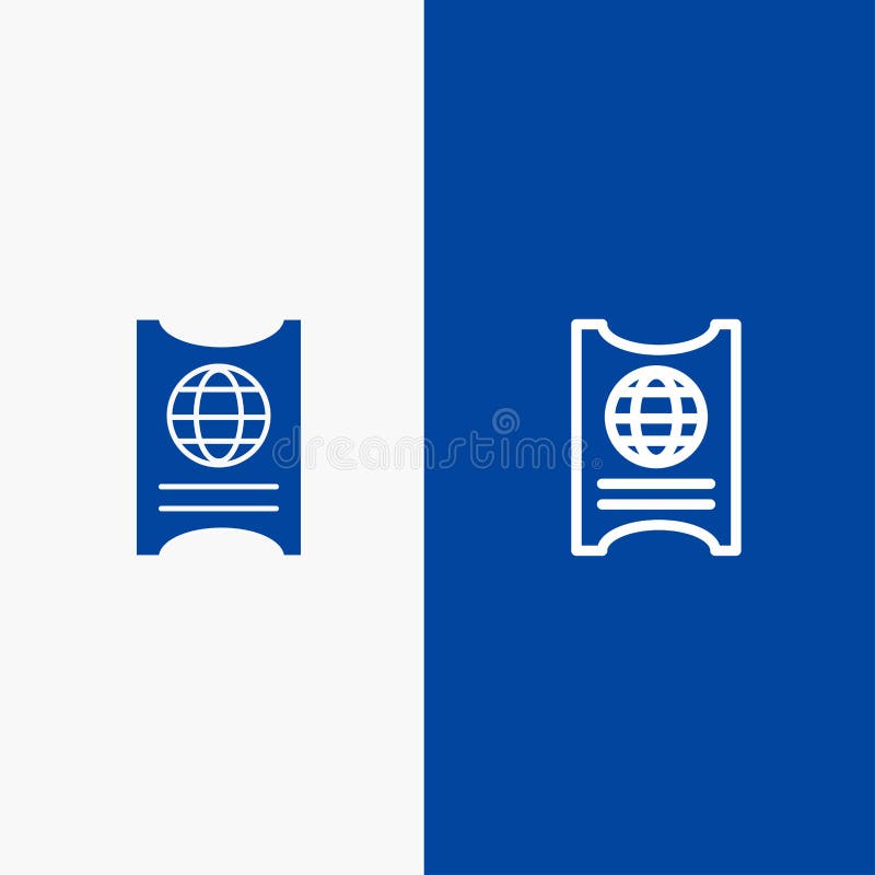 Pass, Passport, Ticket, Hotel Line and Glyph Solid Icon Blue Banner ...