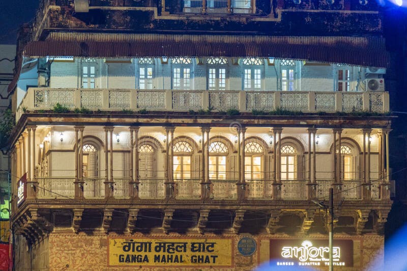 Building at the Ganga Mahal Ghat, Varanasi at Night Editorial Stock ...