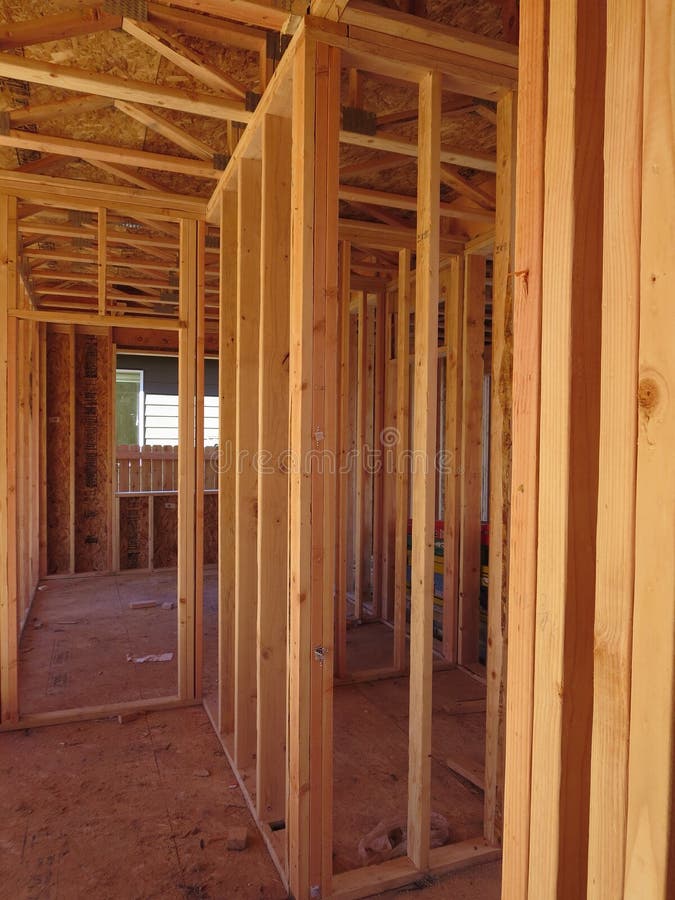 Passage Inside a Wooden House Under Construction Stock Photo - Image of ...