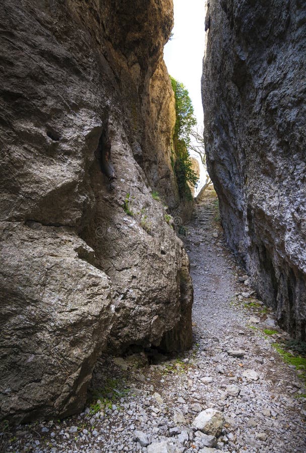 Passage between Two Rocks. Fantastic Landscape of Crumpled Aluminum ...