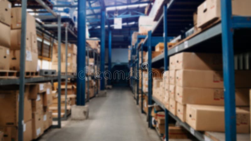 Passageway in a Huge Distribution Warehouse with High Shelves. Bottom ...