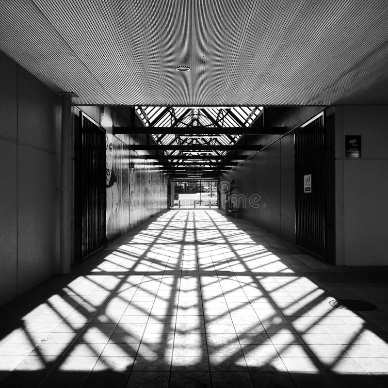 Passageway with Skylight, Shadows Form a Geometric Pattern. Stock Photo ...