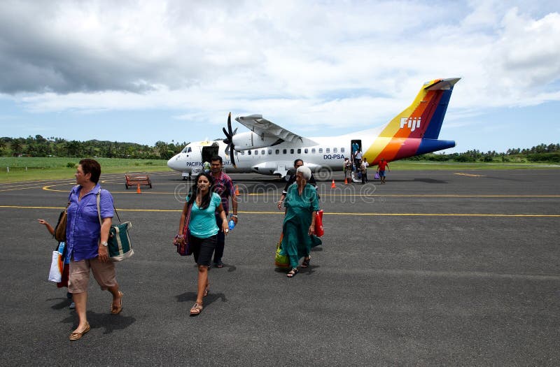 Passangers Getting Out of Pacific Sun Airplane, Labasa Airport ...