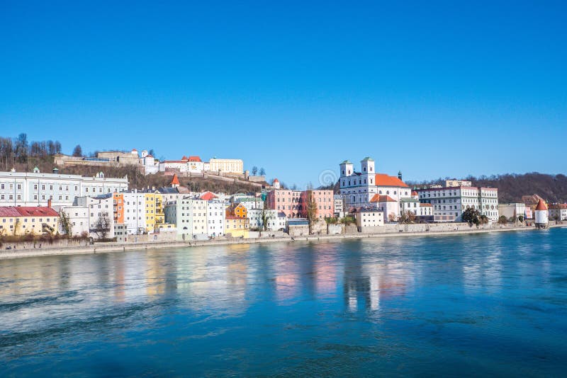 Passau old town in winter stock image. Image of landscape - 193834765