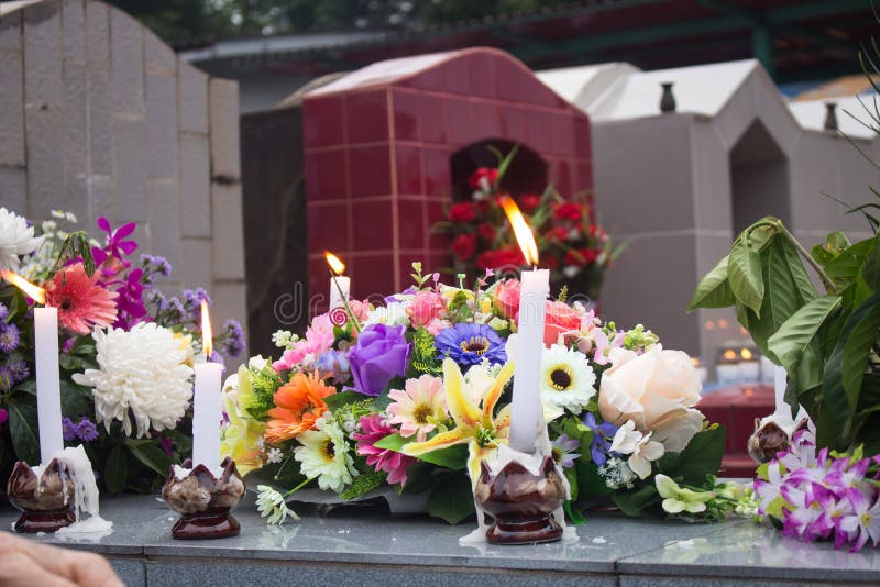 Passed Away Memory with Candle Flame Stock Photo - Image of leaves ...