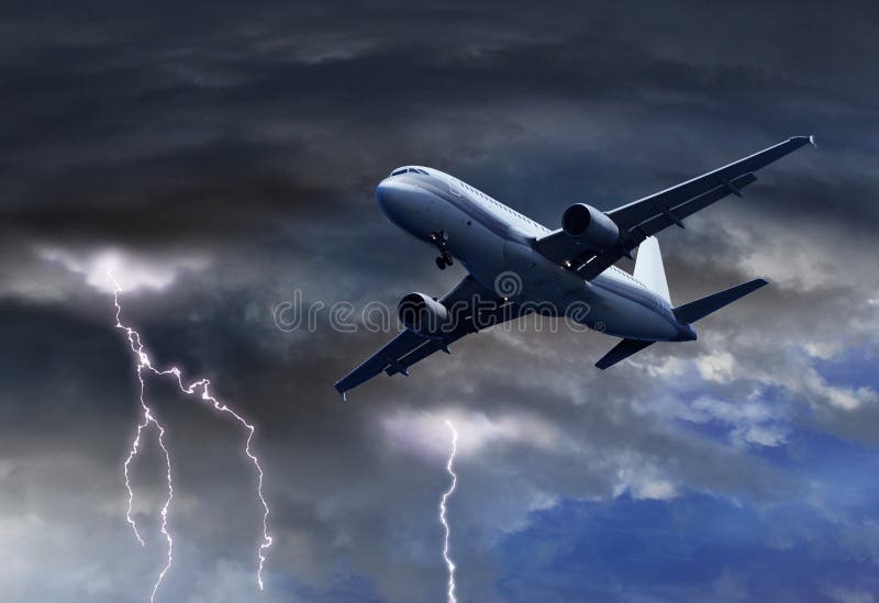 Plane and thunder clouds stock photo. Image of black, civil - 5236824