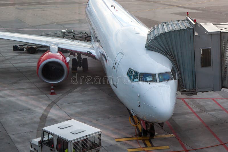 Passenger Aircraft Loads Passengers before the Flight Stock Image ...