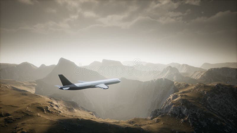 Passenger Aircraft Over Mountain Landscape Stock Illustration ...
