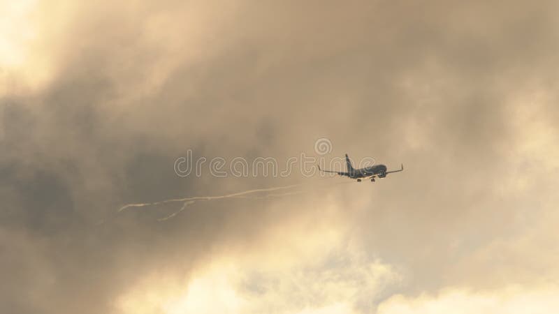 Airliner the Approach and Landing at the Airport at Night. the View ...