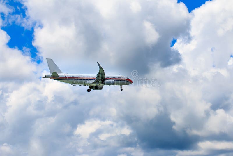 Passenger Airliner Flight in the Blue Sky Stock Photo - Image of ...