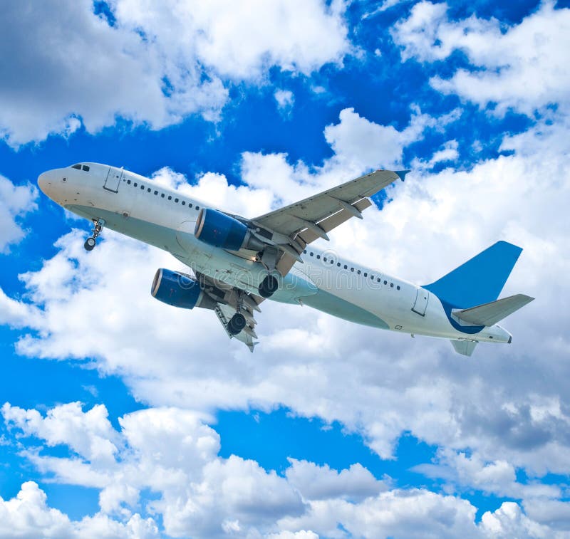 Big Blue Passenger Plane at Blue Sky Stock Image - Image of heaven ...