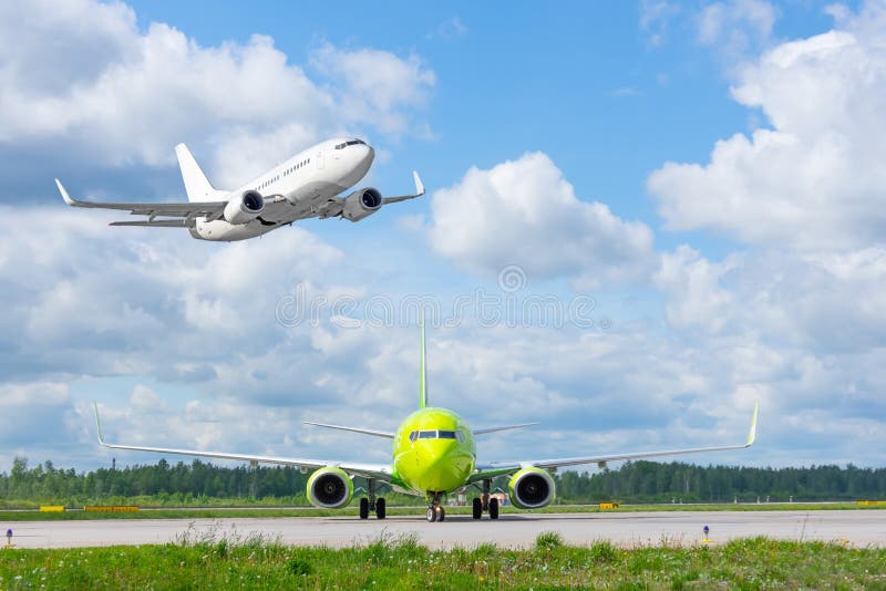 Passenger Airplane at the Airport Plane Take Off Fly in the Sky Stock ...