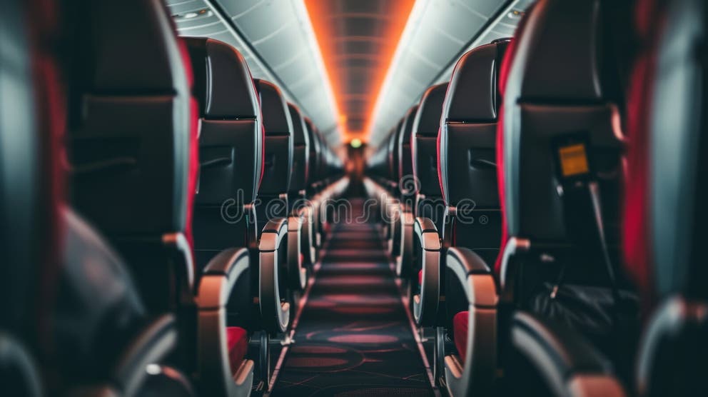 Passenger Airplane Cabin with Rows of Seats Stock Image - Image of ...