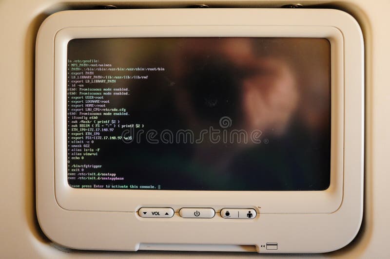 Passenger Airplane Console Screen Displaying Linux Terminal Stock Photo ...