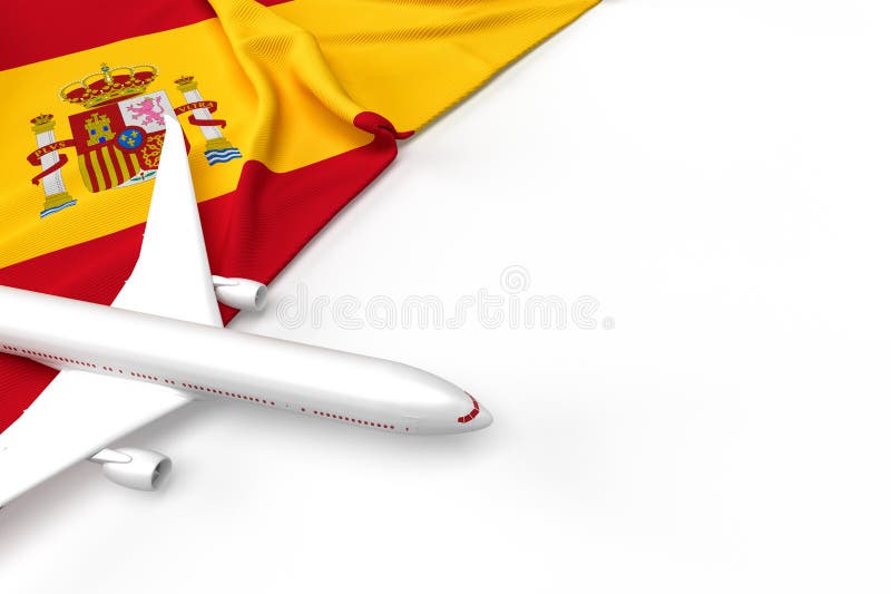 Passenger Airplane and Flag of Spain. 3D Illustration Stock ...