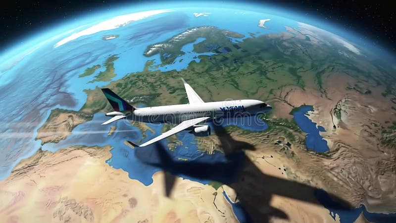Passenger Airplane Flying Over a Giant Earth Globe Stock Video - Video ...