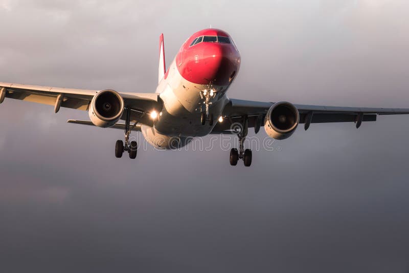 Passenger Airplane Flying Overcast Sky Landing Gear Down Stock Photo ...
