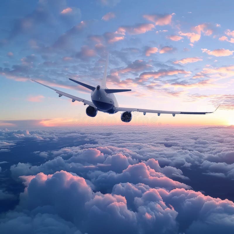 Passenger Airplane in Full Flight Above the Clouds. Stock Photo - Image ...