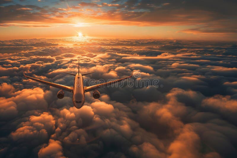 Passenger Airplane in Full Flight Above the Clouds. Stock Photo - Image ...