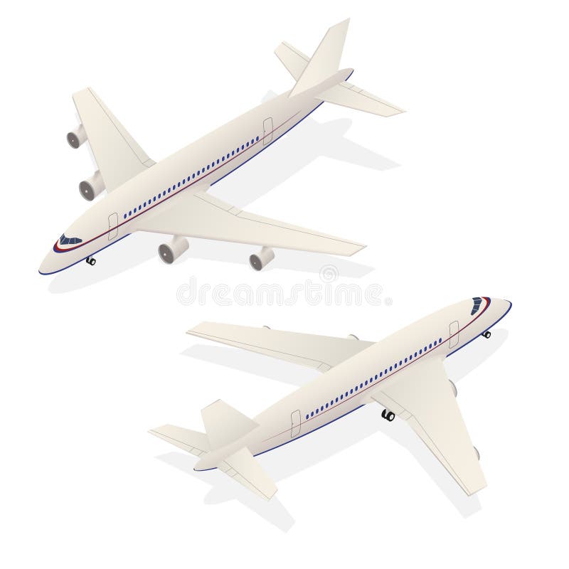 White Passenger Airplane Color Icon Set Isometric View. Vector Stock ...