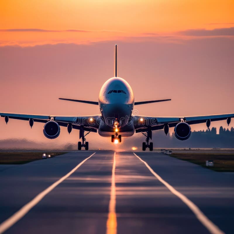 Passenger Airplane Landing on Runway in Airport Stock Illustration ...