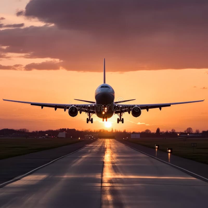 Passenger Airplane Landing on Runway in Airport Stock Illustration ...