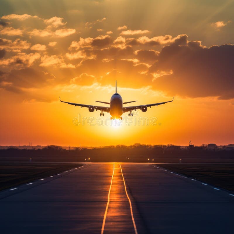 Passenger Airplane Landing on Runway in Airport Stock Illustration ...